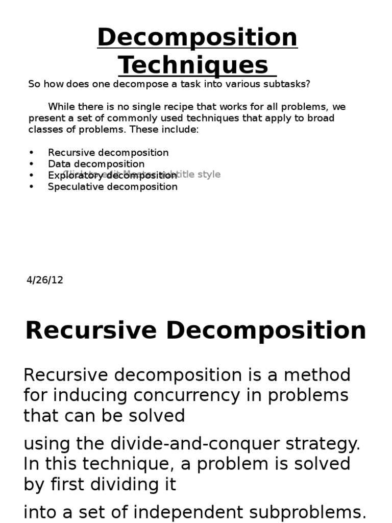 Decomposition Techniques Click To Edit Master Subtitle Style Pdf Recursion Decomposition