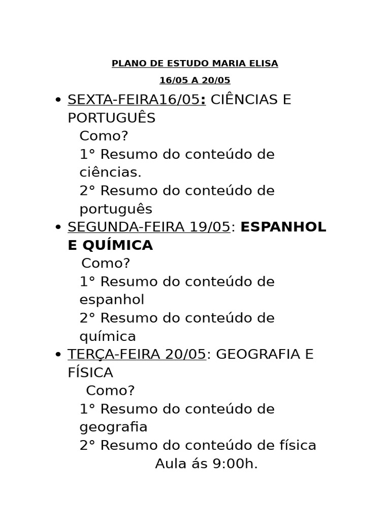 Plano de Estudo | PDF