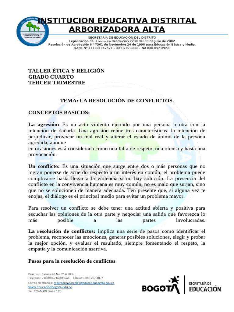 Guia #1 Etica-Religion - Cuarto | PDF | Violencia | Las emociones