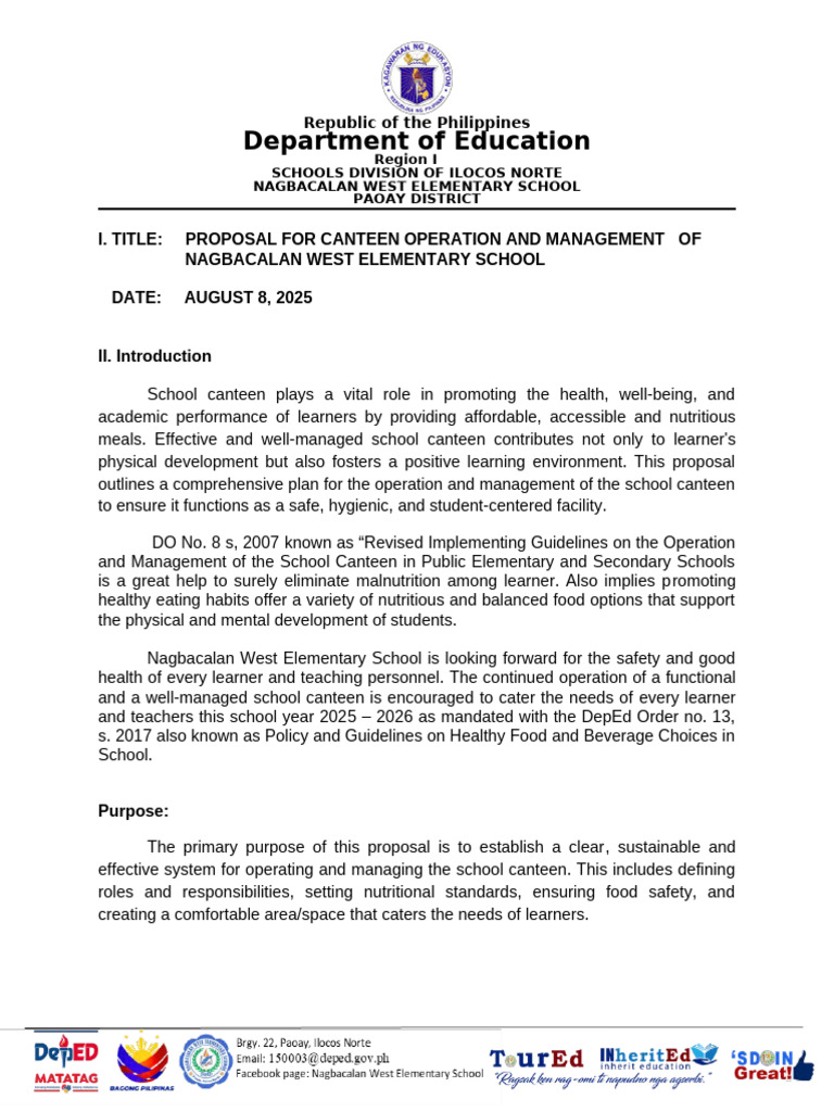 Canteen Operation Proposal 2025 | PDF | Cafeteria | Schools