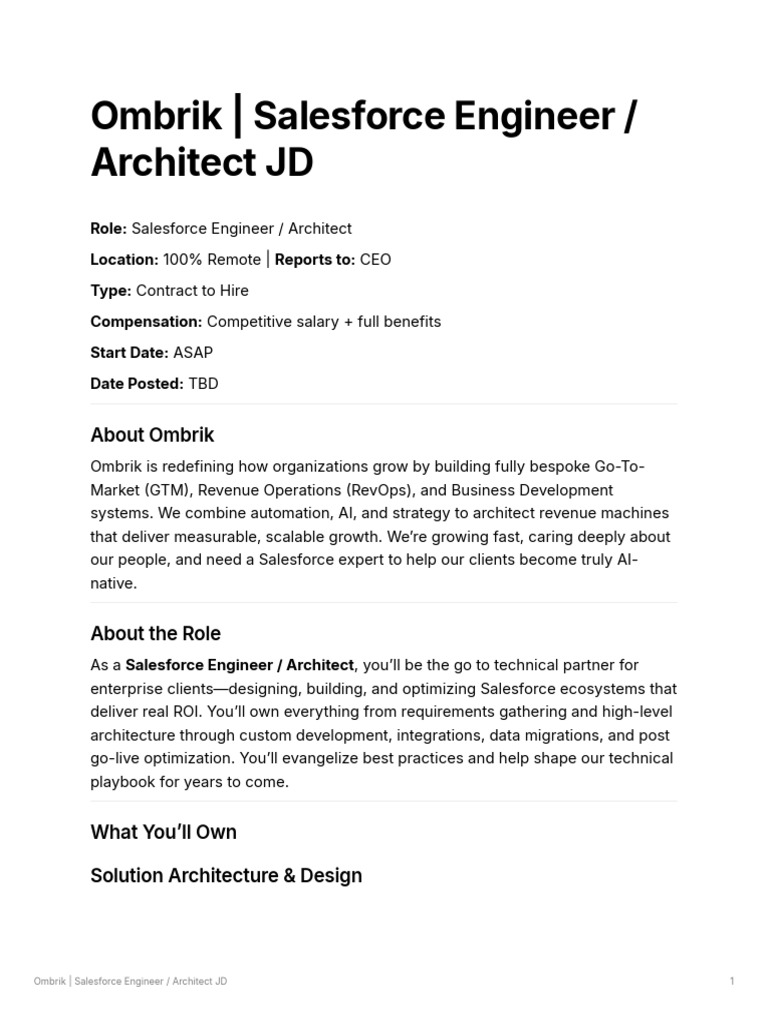 Salesforce Engineer - Architect JD | PDF | Cloud Computing | Customer Relationship Management