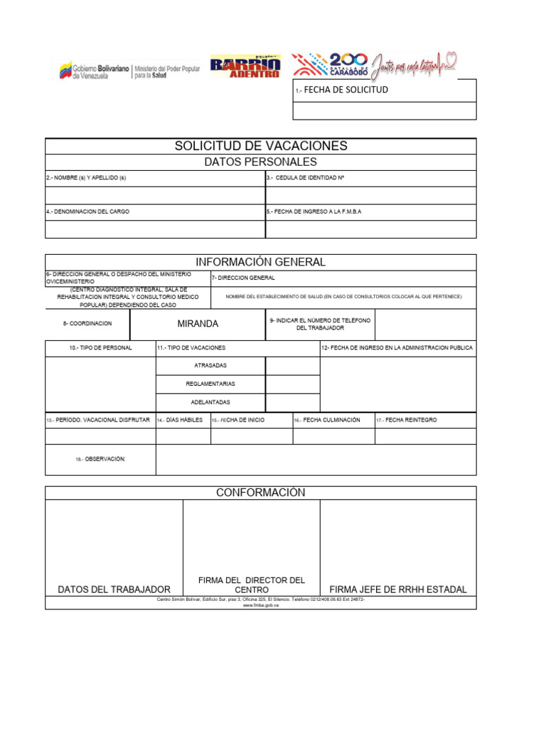 Solicitud de Vacaciones para Empleados | PDF