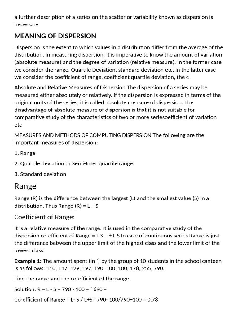 Measures of Dispersion Class Notes | PDF