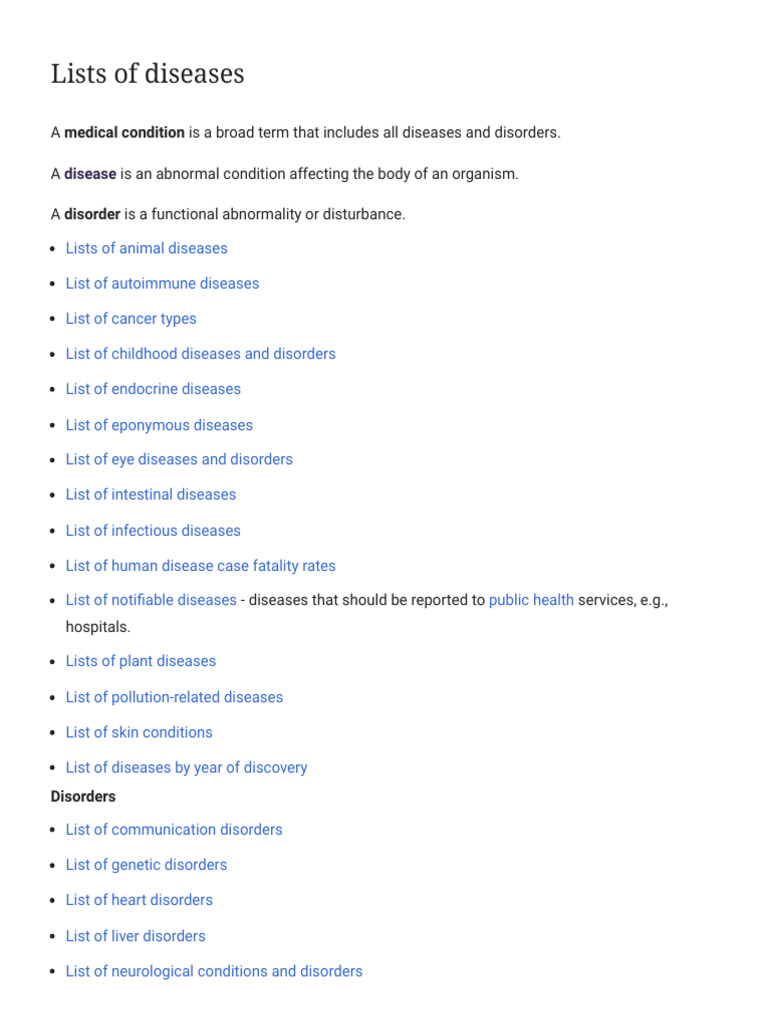 2) Lists of Diseases - Wikipedia | PDF | Diseases And Disorders | Human ...