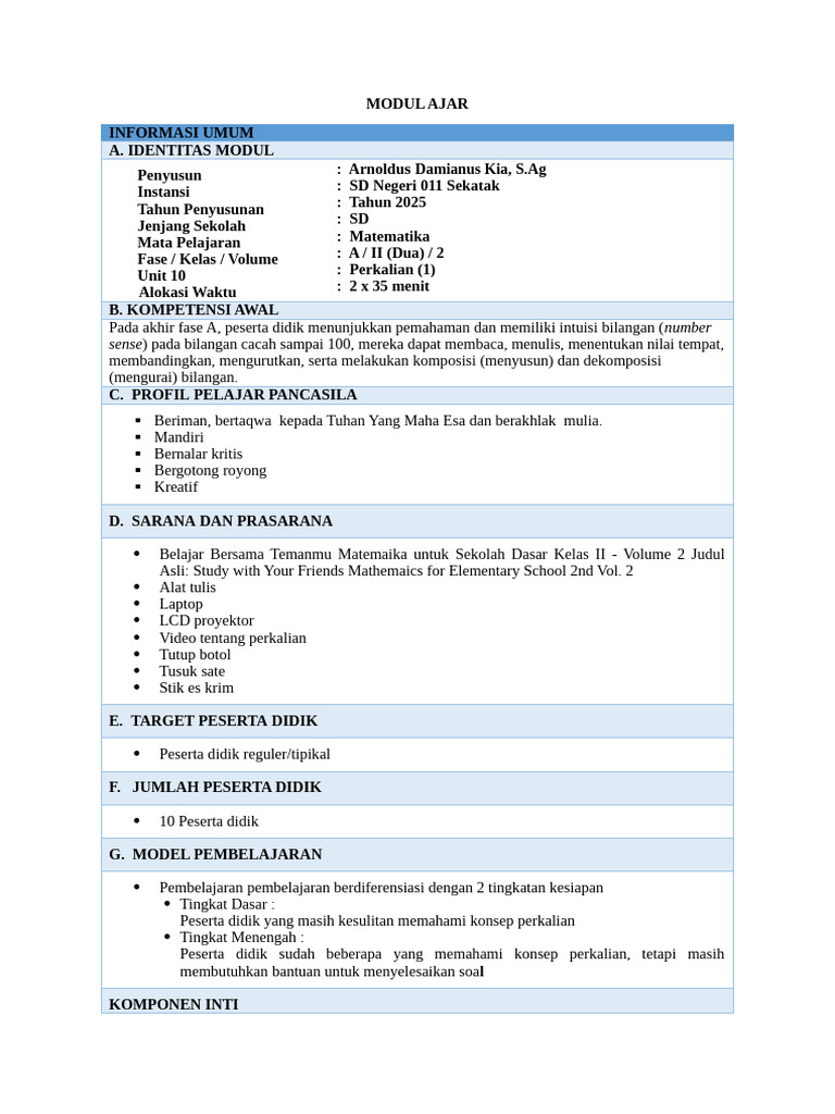 Modul Ajar Perkalian Kelas II SD | PDF