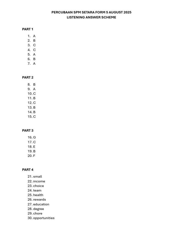 SPM 2025 Listening Answer Key | PDF