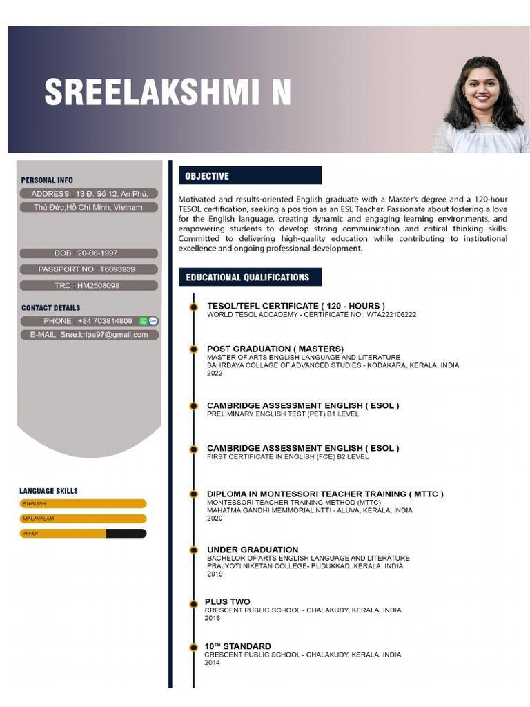 Sreelakshmi CV (Esl) - 1 | PDF