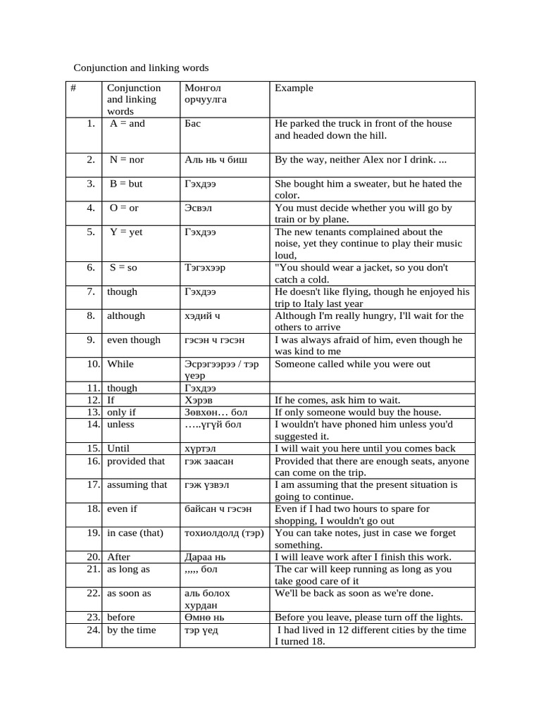 Conjunction and Linking Words | PDF