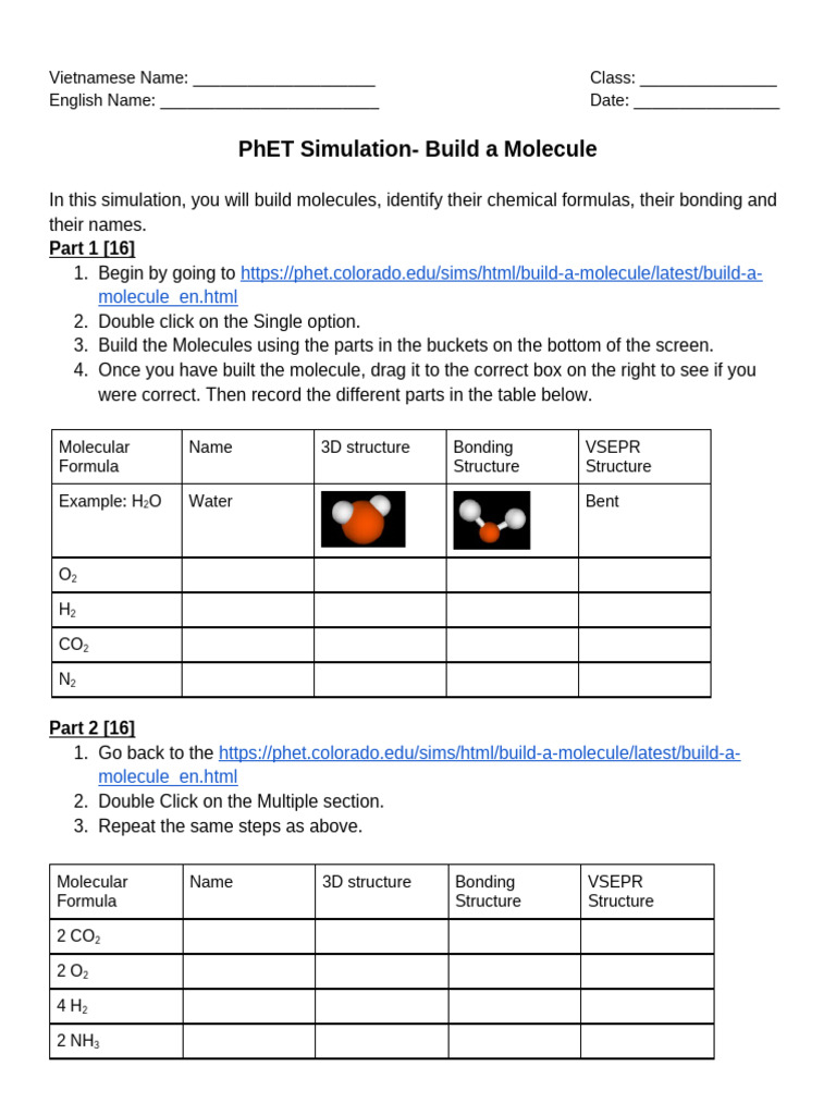 PhET Molecule Building Simulation Guide | PDF | Chemical Bond | Carbon ...