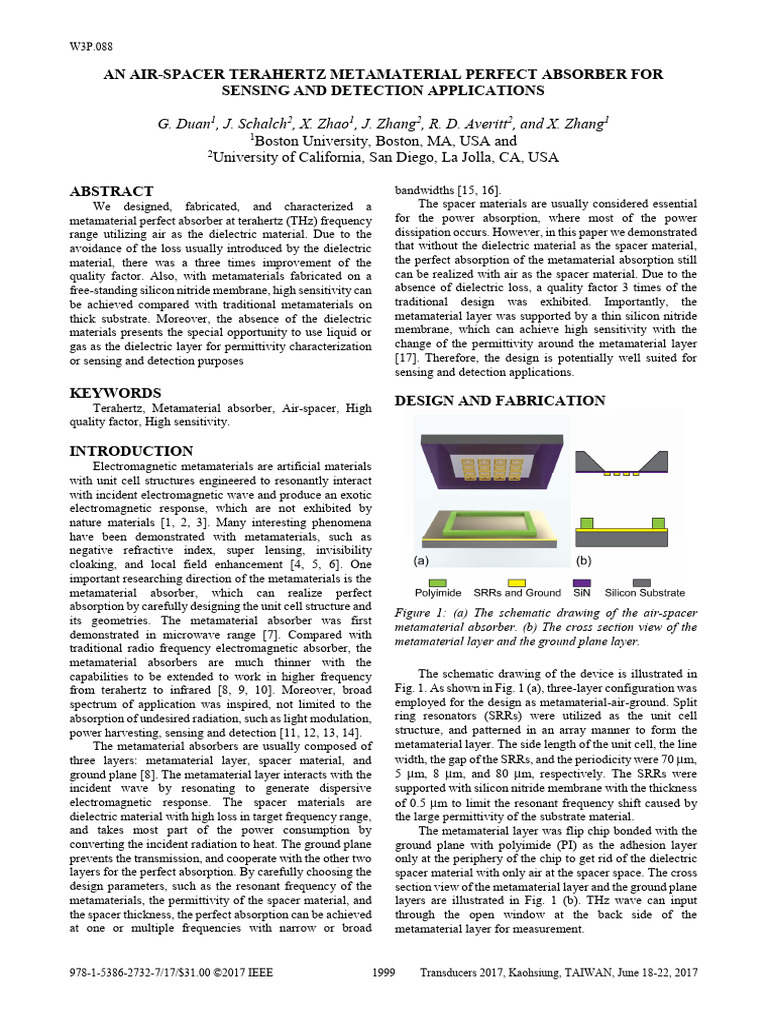 An Air-Spacer Terahertz Metamaterial Perfect Absorber For Sensing and ...