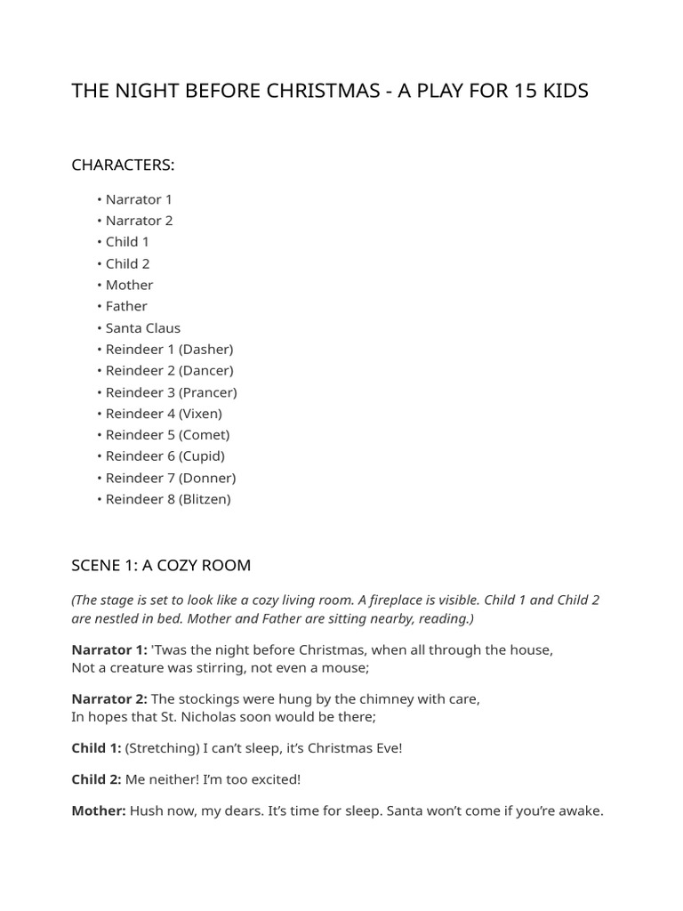 The Night Before Christmas Play Script | PDF | Santa Claus's Reindeer ...
