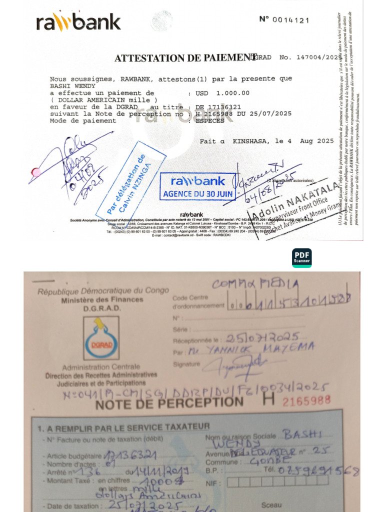 Note Et Preuve de Paiement Mm Bashi | PDF