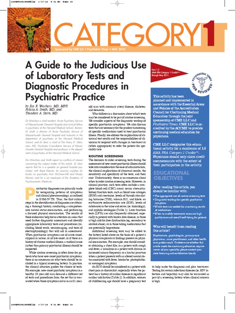 A Guide To The Judicious Use of Lab Tests in Psychiatry | PDF ...