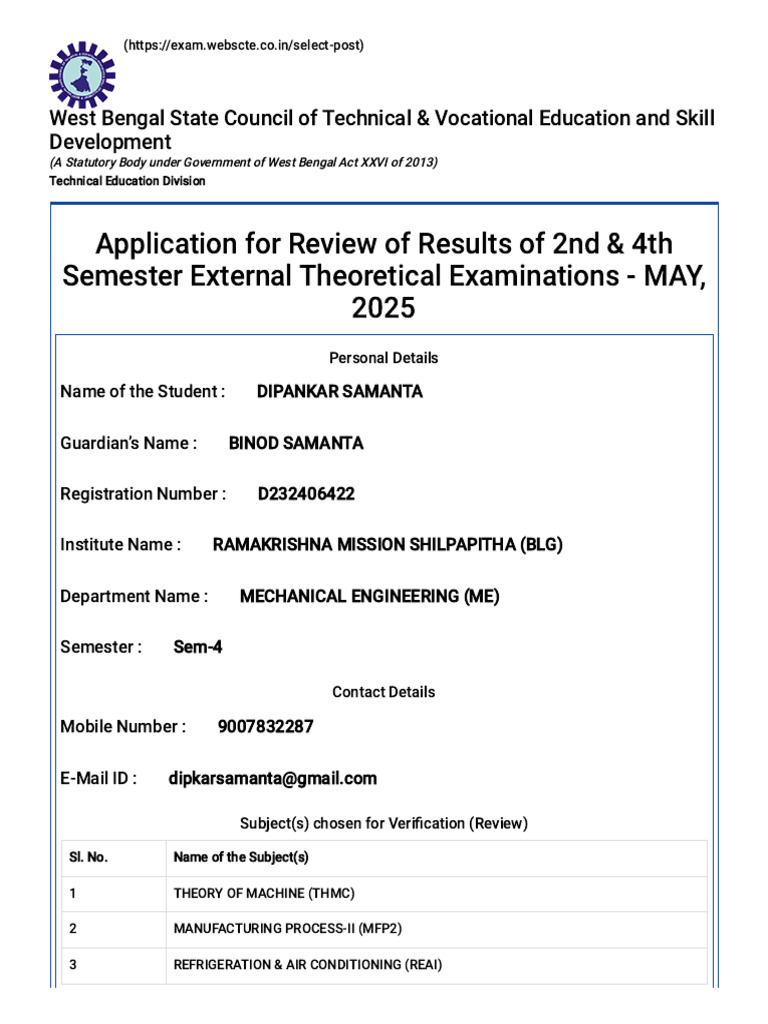 4th Semester 2025 Exam Review Bill | PDF