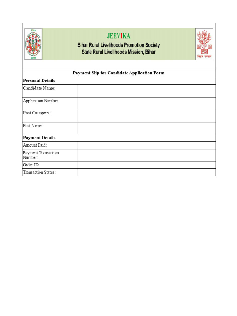 Payment Slip For Candidate Application Form Personal Details | PDF