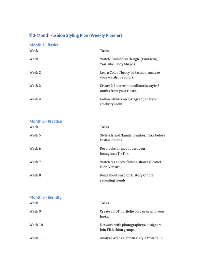 3-Month Fashion Styling Planner | PDF