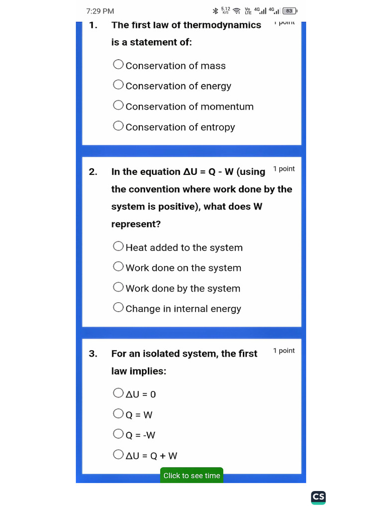 1st Law of Thermodynamics Practice Test | PDF