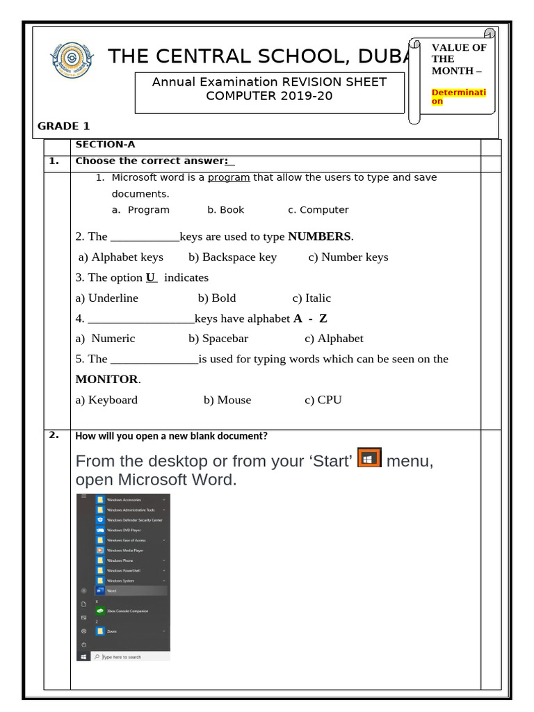 Grade 1-Half Yearly Revision Material - Docx Aaaaa | PDF | Computer ...