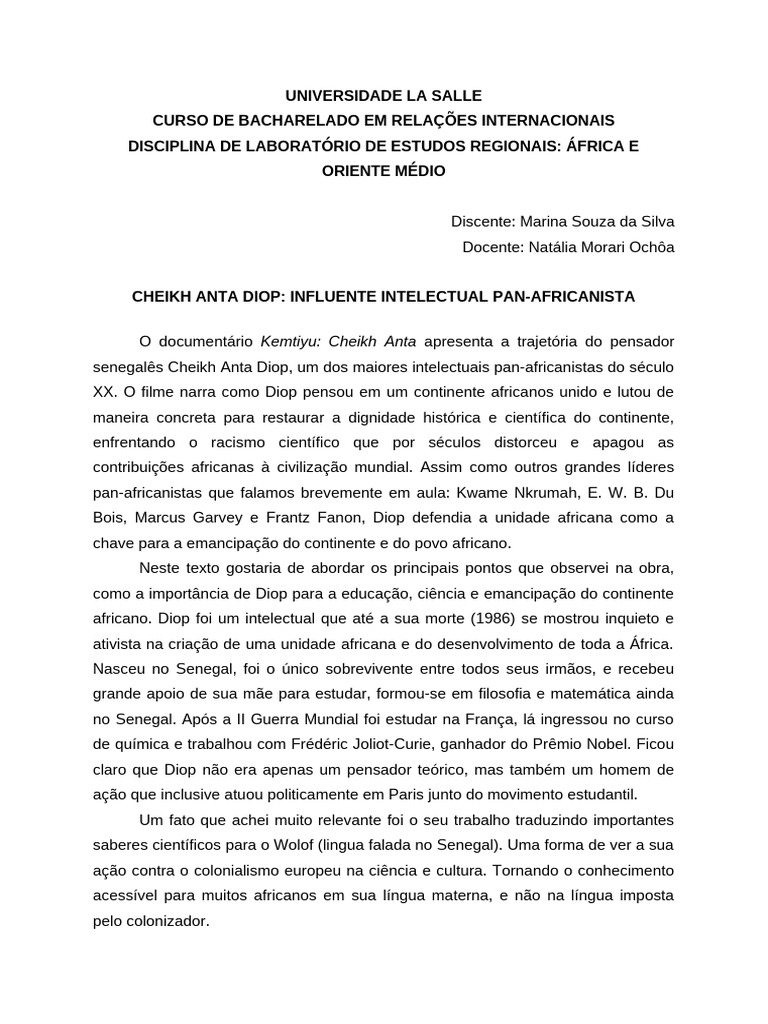 Cheikh Anta Diop: Legado Pan-Africanista | PDF | Science | Egito