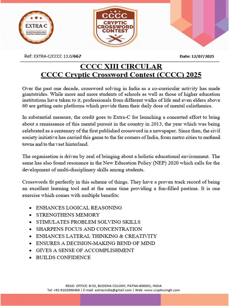 CCCC 13.0 Circular | PDF | Crossword | Cognition