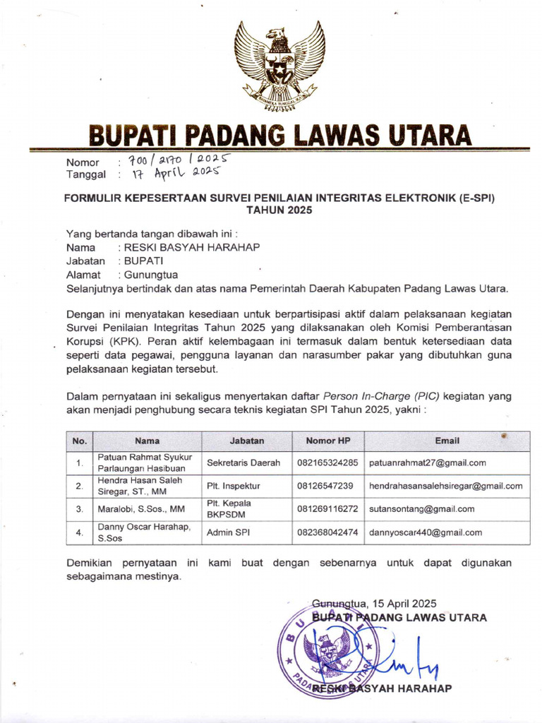 Form Kepesertaan SPI Paluta 2025 | PDF