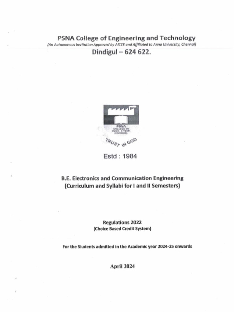 B.E ECE Curriculum 2022 at PSNACET | PDF | Mixed Signal Integrated ...