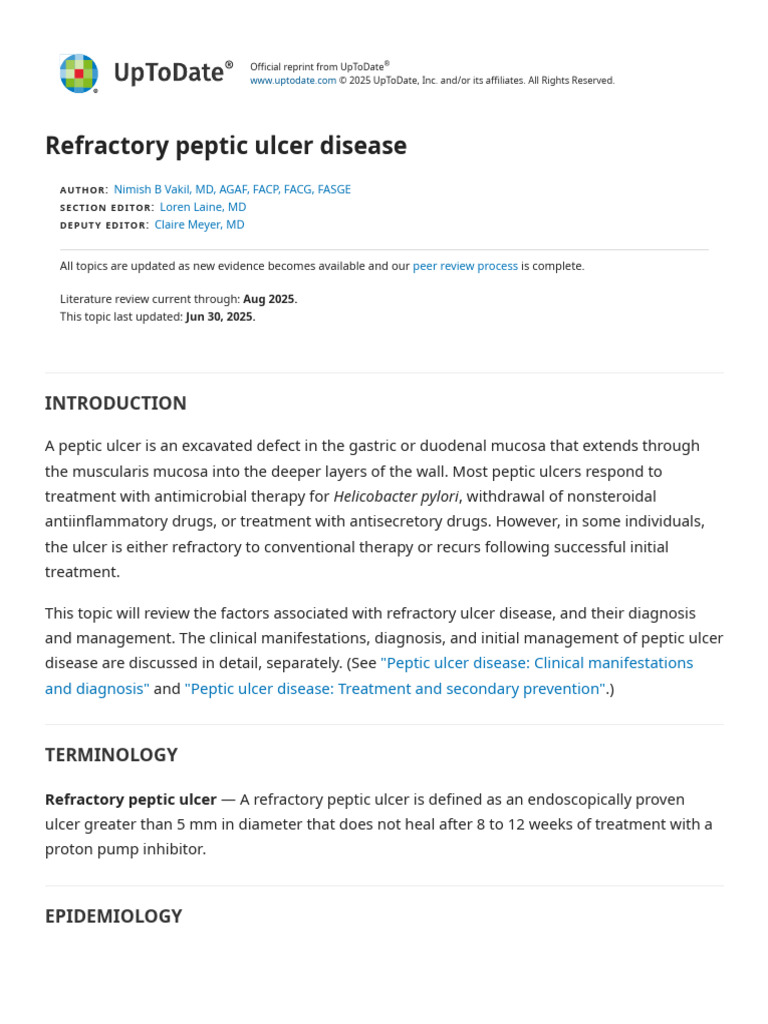 Refractory Peptic Ulcer Disease - UpToDate | PDF | Medicine ...