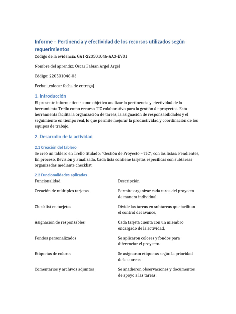 Informe Trello AA3 EV01 Con Cuadro | PDF | Informática