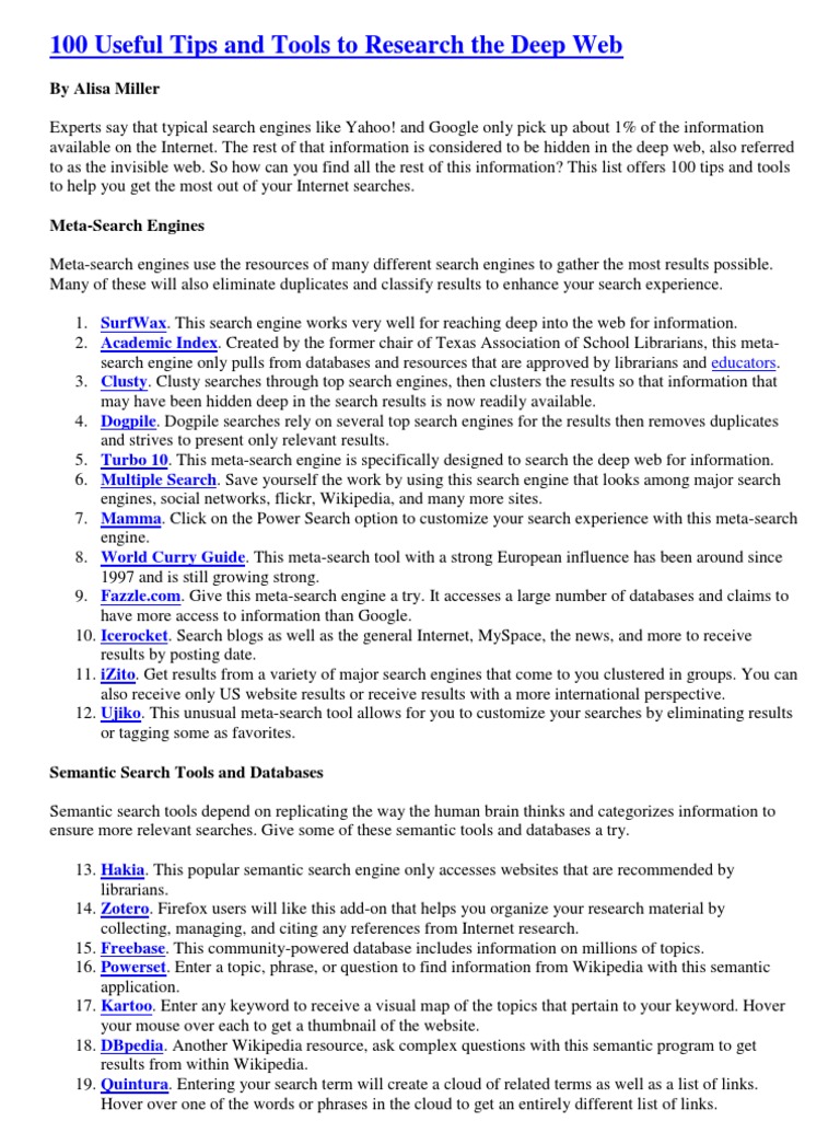 100 Useful Tips and Tools To Research The Deep Web | PDF | Web Search ...