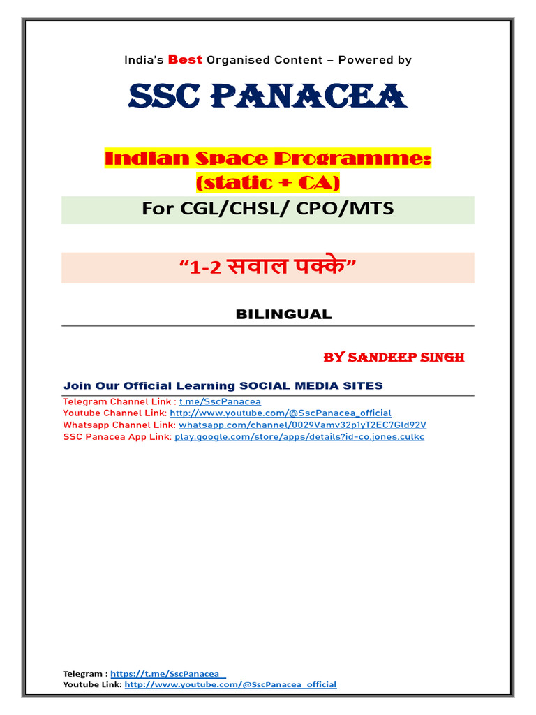 Indian Space Programme by SSC PANACEA | PDF | Moon | Lander (Spacecraft)