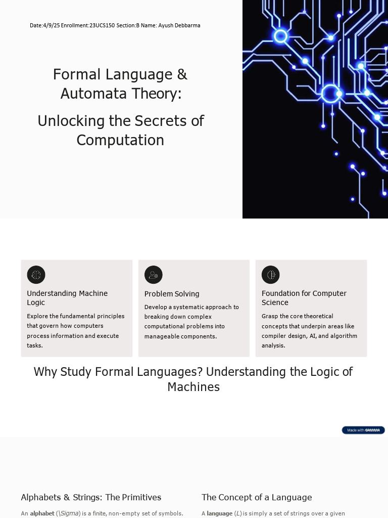 Formal Language and Automata Theory Presentation | PDF | Automata Theory | Parsing