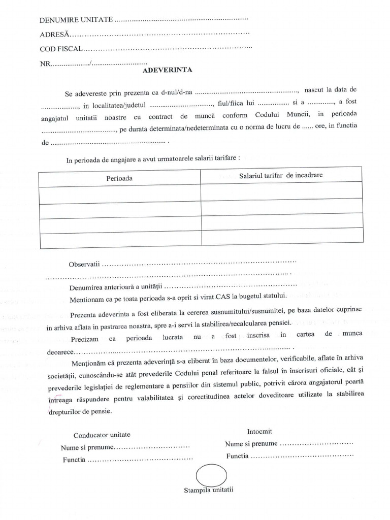 Adeverinta Model Vechime | PDF