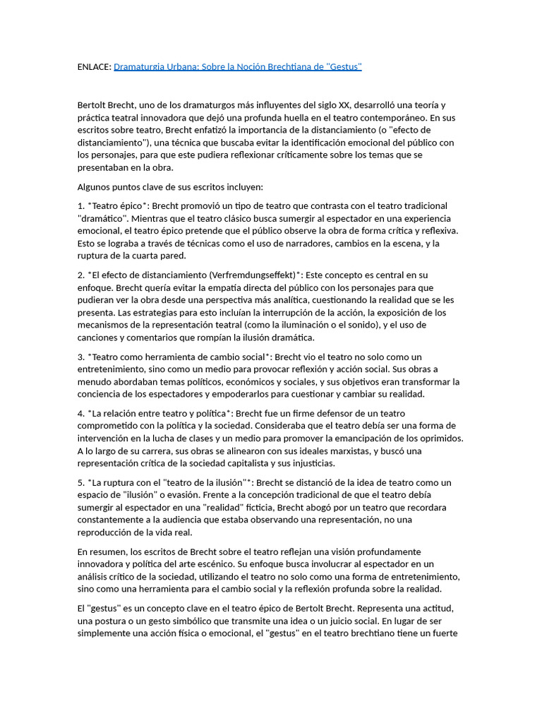 Brecht y el "Gestus" en Teatro Épico | PDF | Teatro