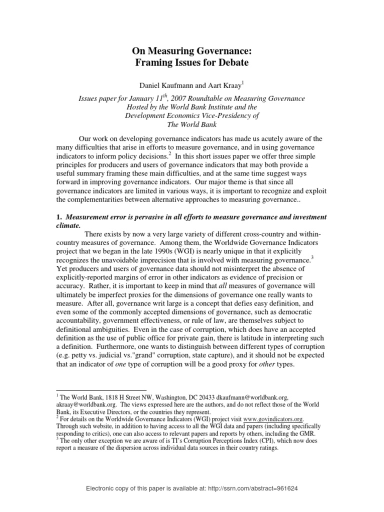 On Measuring Governance: Framing Issues For Debate | PDF | Governance ...