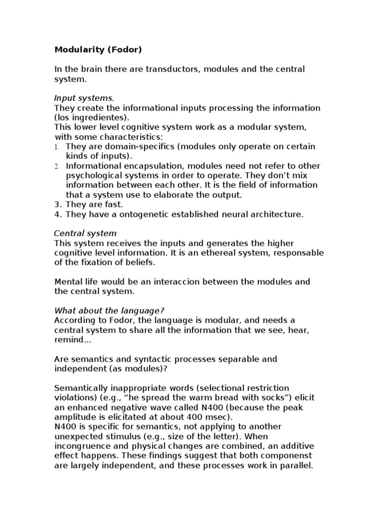 Modularity Fodor Brain Modules Central System Semantics Syntax | PDF ...