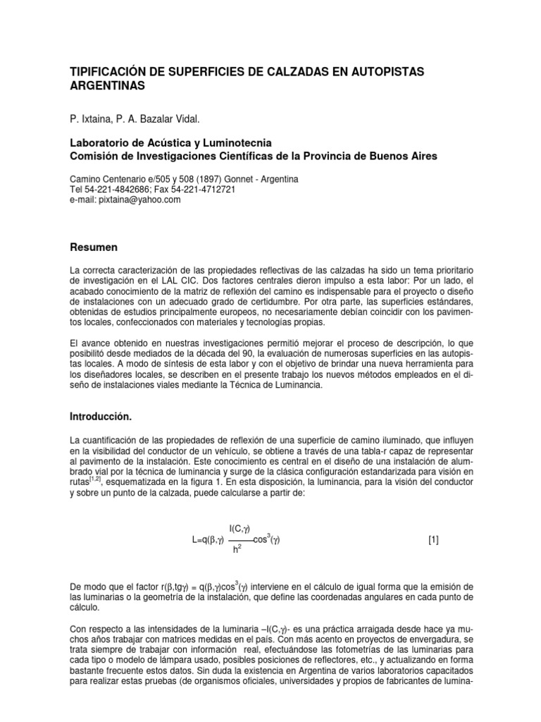 p5 Tipificacion de superficies en calzadas de autopistas Argentinas | PDF | Medición