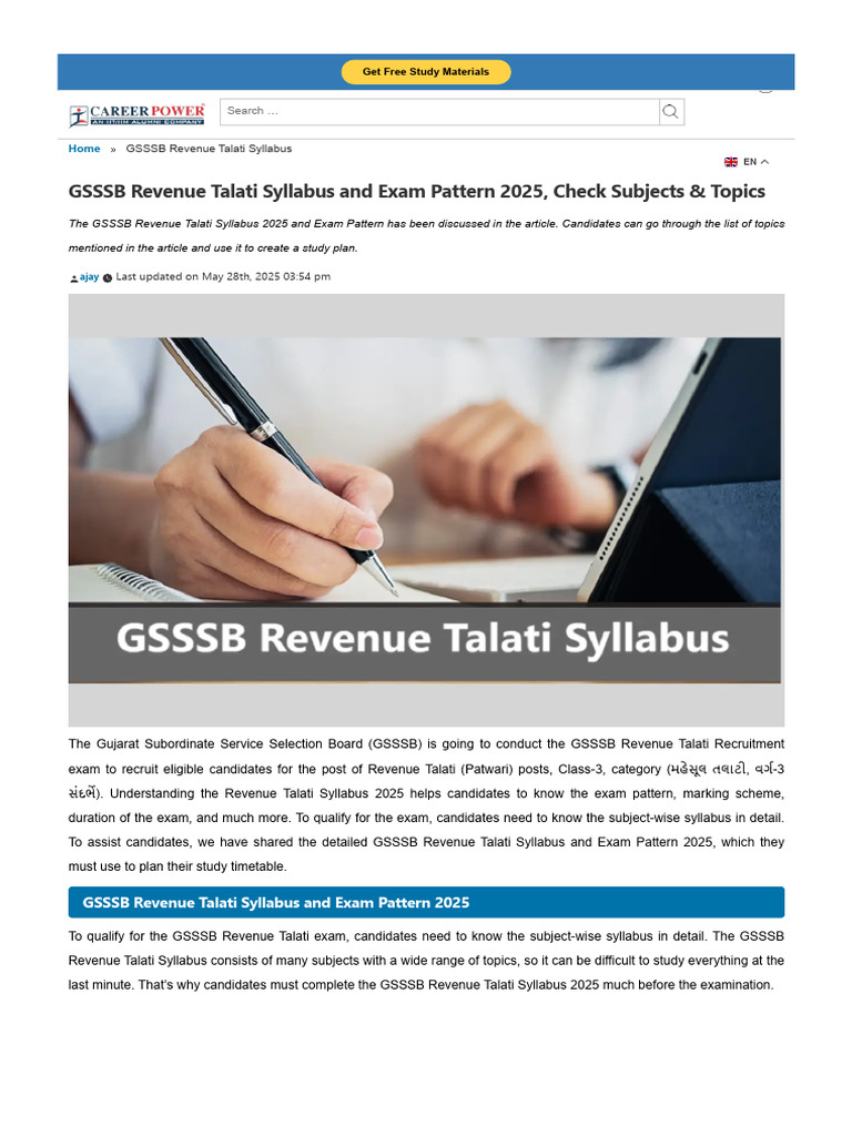 GSSSB Revenue Talati Syllabus 2025 | PDF | English Language | Translations