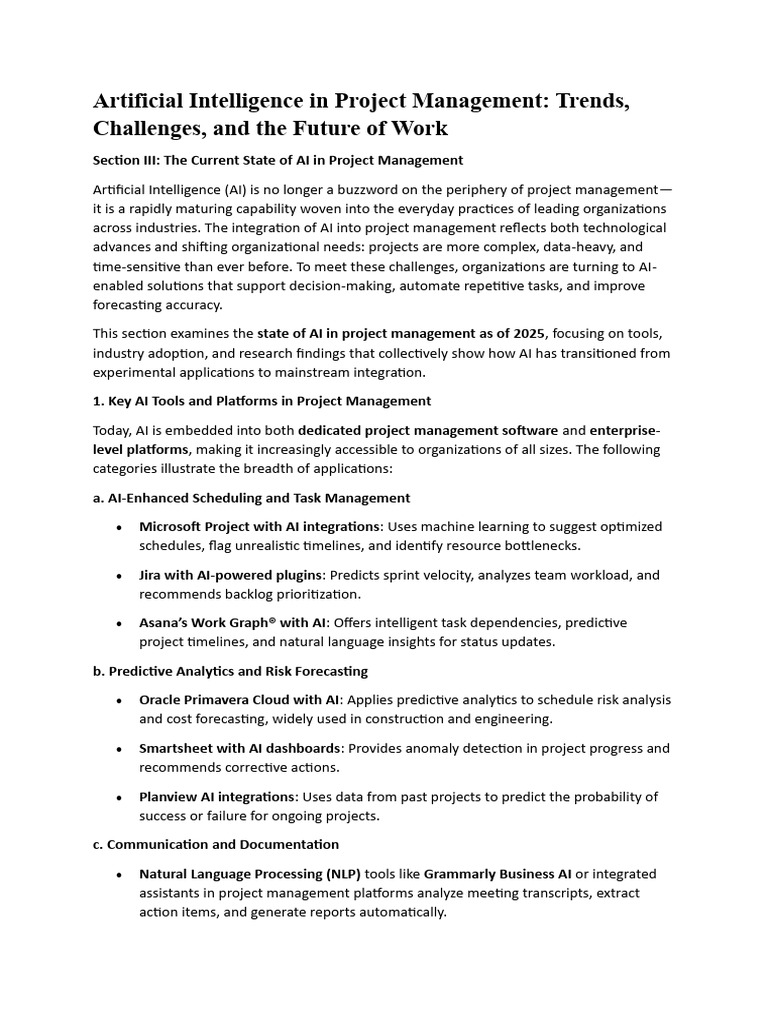 AI Integration in Project Management 2025 | PDF | Artificial ...