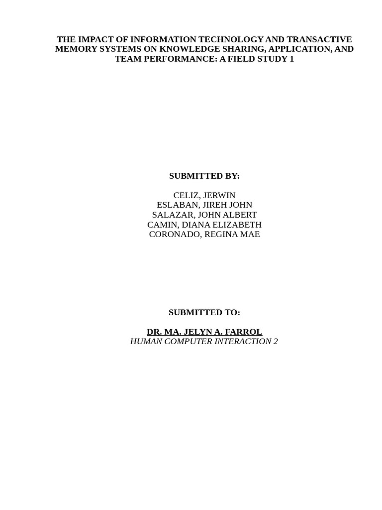 The Impact of Information Technology and Transactive Memory Systems On ...