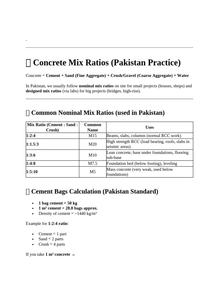 Concrete Mix Ratios for RCC Foundations | PDF