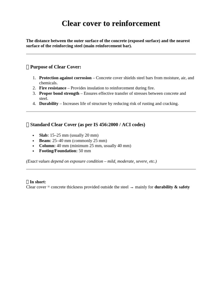 Clear Cover Reinforcement | PDF