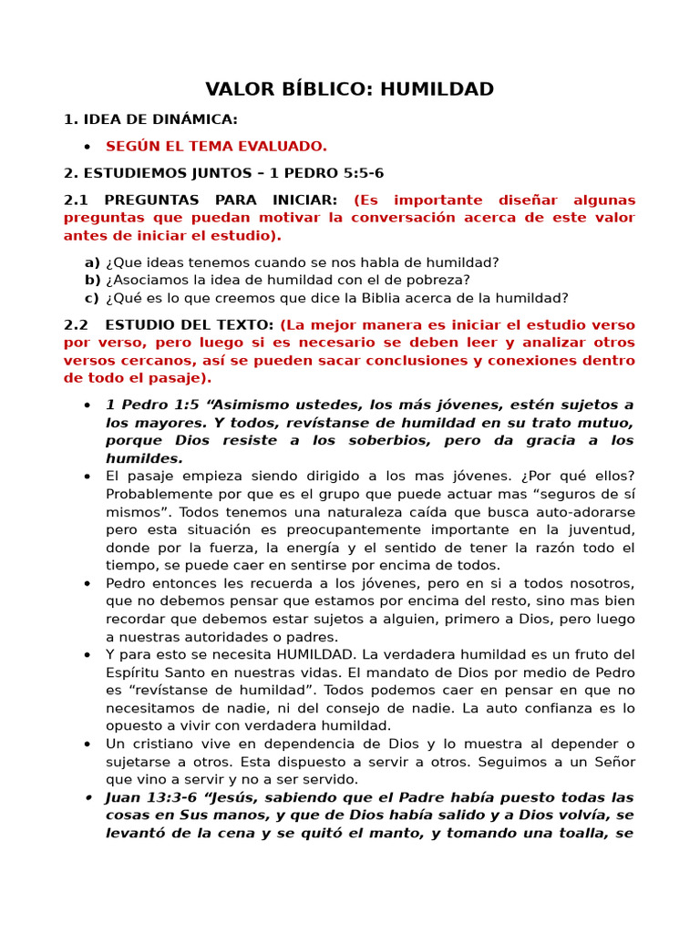 Humildad: Valor Bíblico Esencial | PDF | Amor | San Pedro