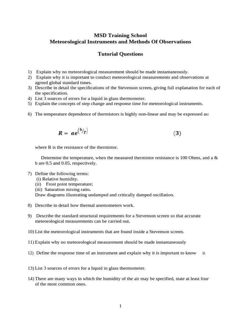 Instruments Tutorial Questions | PDF | Meteorology | Thermometer