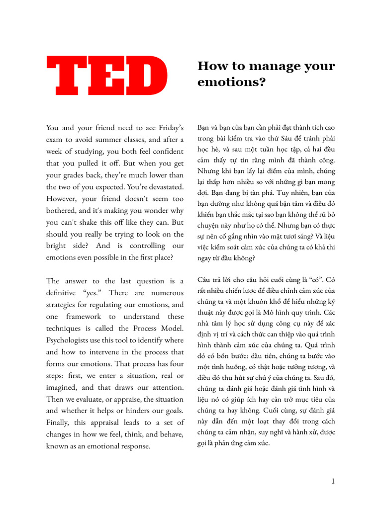 TEDTALK - How To Manage Your Emotions | PDF
