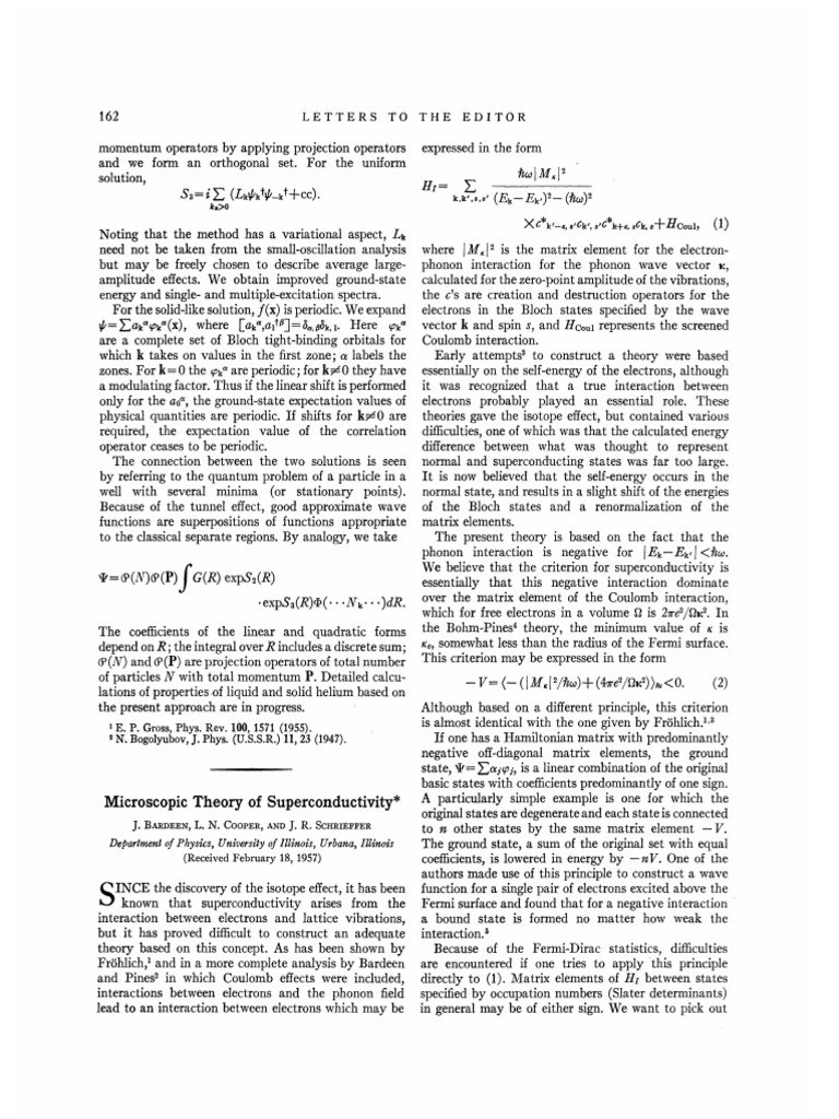 Microscopic Theory of Superconductivity | PDF | Electron | Phonon