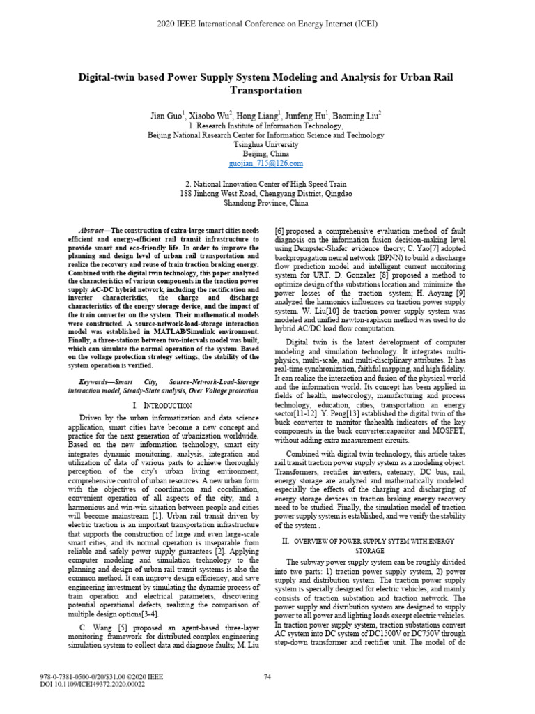 Digital-Twin Based Power Supply System Modeling and Analysis For Urban Rail Transportation | PDF ...