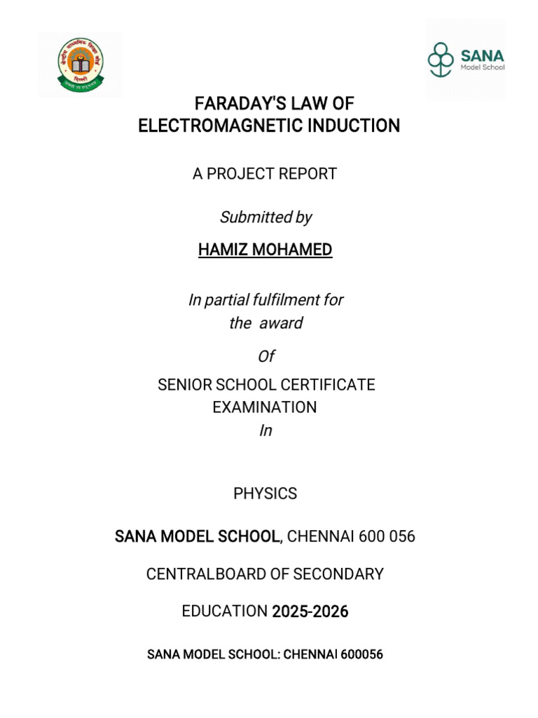 Electromagnetic Induction Class 12 Project | PDF | Electromagnetic ...