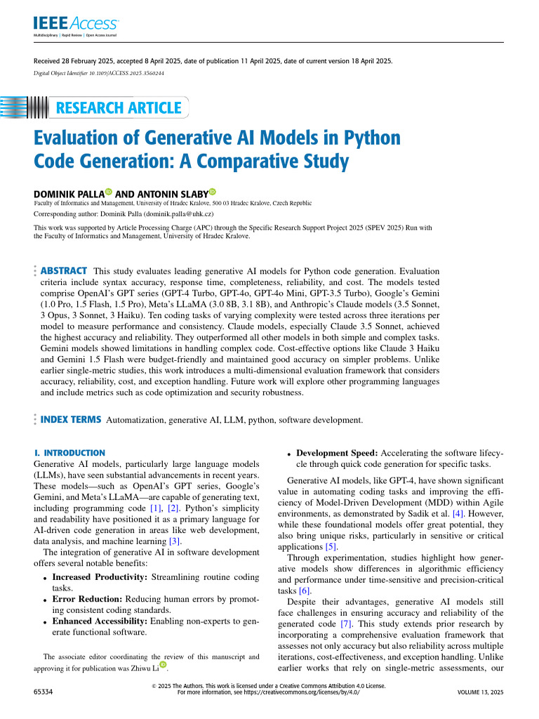 Evaluation of Generative AI Models in Python Code Generation A Comparative Study - PDF Mini ...