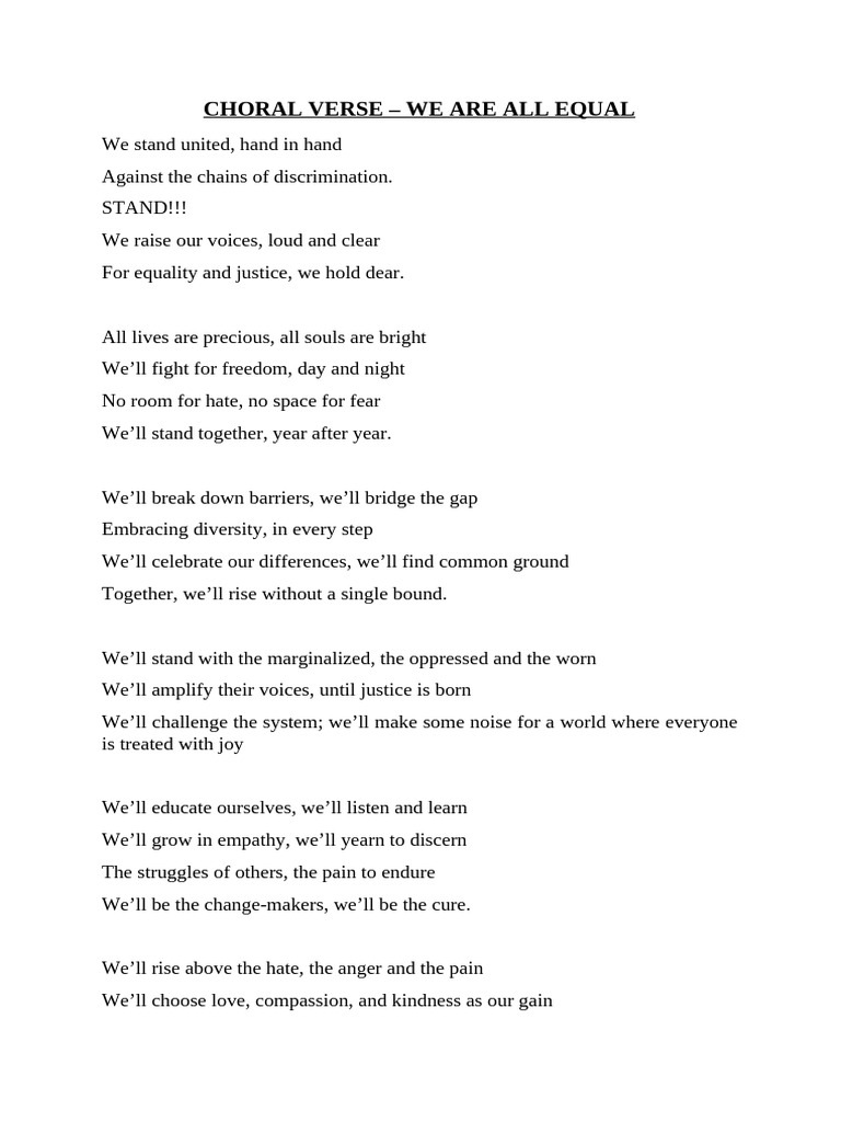 Choral Verse on Equality and Unity | PDF