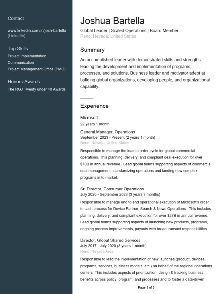 Profile Joshua Bartella | PDF | Business | Business Economics